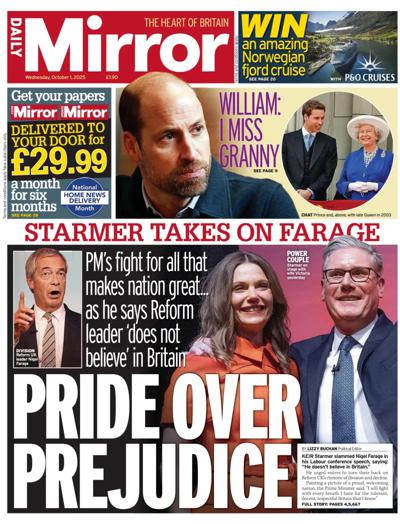 Daily Mirror (UK) Front Page for 1 October 2025 | Paperboy Online ...