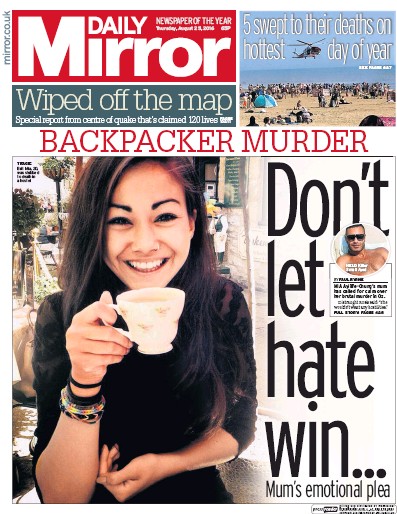 Daily Mirror (UK) Front Page for 25 August 2016 | Paperboy Online ...