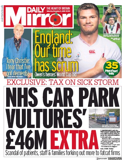 Daily Mirror (UK) Front Page for 2 November 2019 | Paperboy Online ...