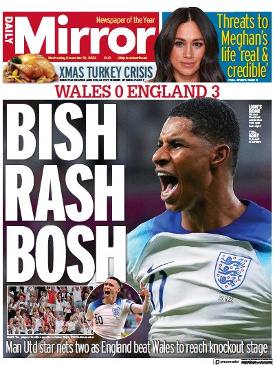 Daily Mirror (UK) Front Page for 30 November 2022 | Paperboy Online ...