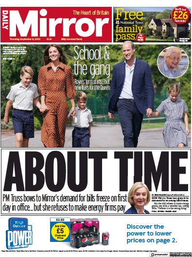 Daily Mirror (UK) Front Page for 8 September 2022 | Paperboy Online ...
