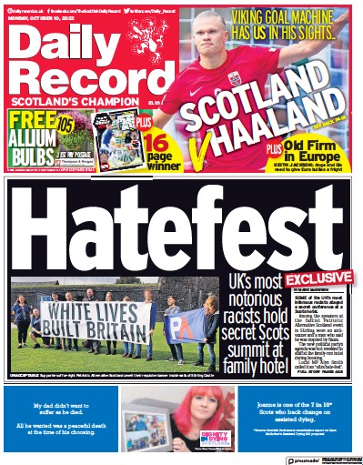 Daily Record (UK) Front Page for 10 October 2022 | Paperboy Online ...