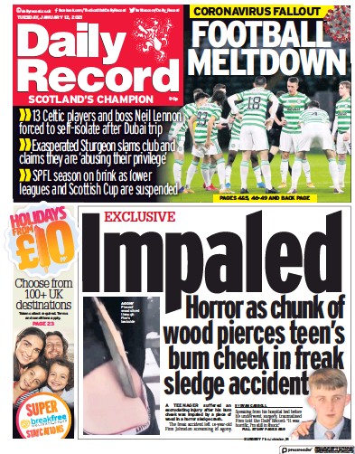 Daily Record (UK) Front Page for 12 January 2021 | Paperboy Online ...