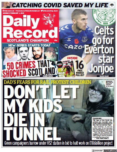 Daily Record (UK) Front Page for 1 February 2021 | Paperboy Online ...