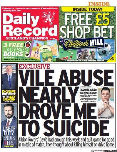 Daily Record (UK) Front Page for 1 May 2021 | Paperboy Online Newspapers