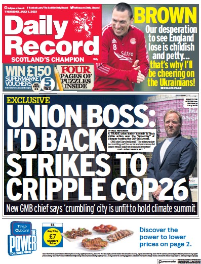 Daily Record (UK) Front Page for 1 July 2021 | Paperboy Online Newspapers