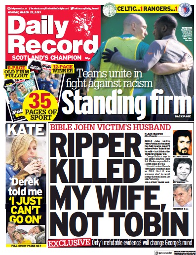 Daily Record (UK) Front Page for 22 March 2021 | Paperboy Online Newspapers