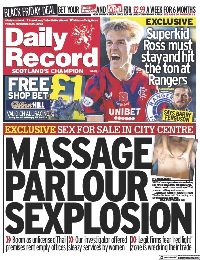 Daily Record (UK) Front Page for 24 November 2023 | Paperboy Online ...