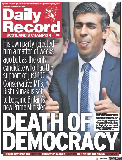 Daily Record (UK) Front Page for 25 October 2022 | Paperboy Online ...