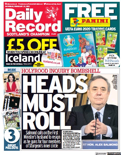 Daily Record (UK) Front Page for 27 February 2021 | Paperboy Online ...