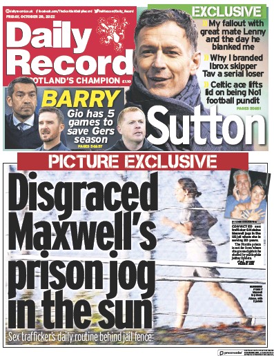 Daily Record (UK) Front Page for 28 October 2022 | Paperboy Online ...