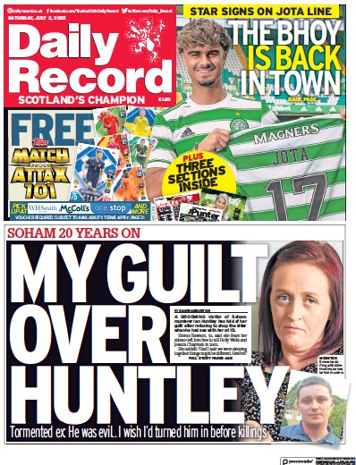 Daily Record (UK) Front Page for 2 July 2022 | Paperboy Online Newspapers