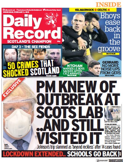 Daily Record (UK) Front Page for 3 February 2021 | Paperboy Online ...