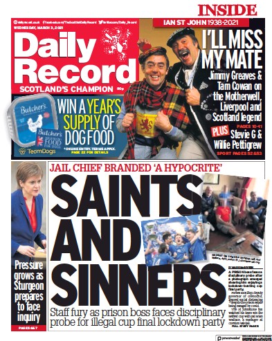 Daily Record (UK) Front Page for 3 March 2021 | Paperboy Online Newspapers