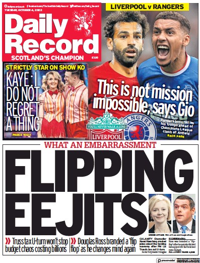 Daily Record (UK) Front Page for 4 October 2022 | Paperboy Online ...