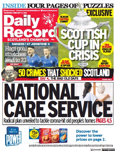 Daily Record (UK) Front Page for 4 February 2021 | Paperboy Online ...