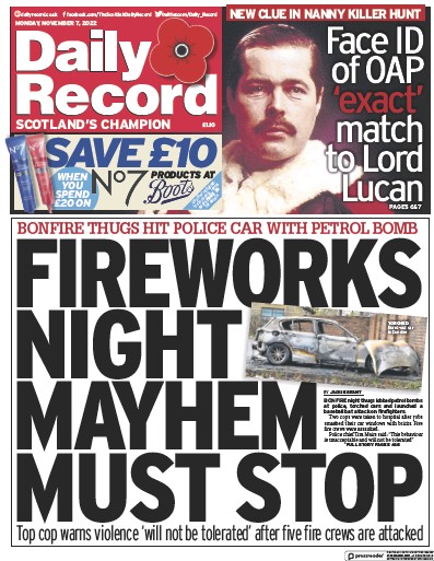 Daily Record (UK) Front Page for 7 November 2022 | Paperboy Online ...