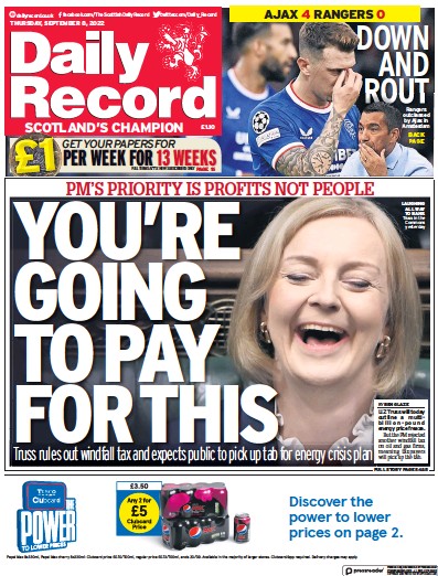 Daily Record (UK) Front Page for 8 September 2022 | Paperboy Online ...