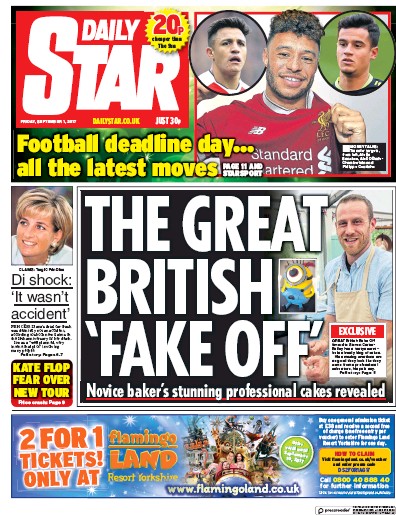 Daily Star (UK) Front Page for 1 September 2017 | Paperboy Online ...
