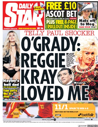 Daily Star (UK) Front Page for 20 June 2018 | Paperboy Online Newspapers