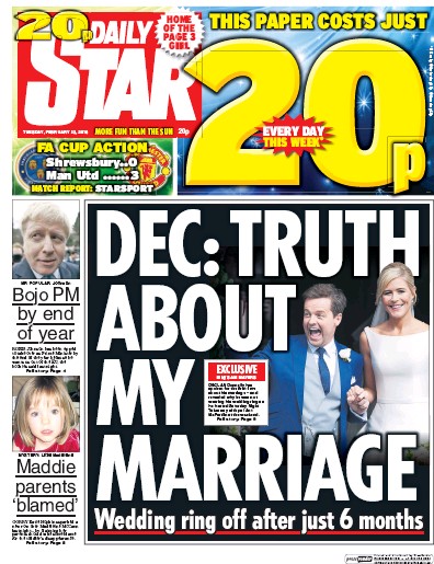 Daily Star (UK) Front Page for 23 February 2016 | Paperboy Online ...
