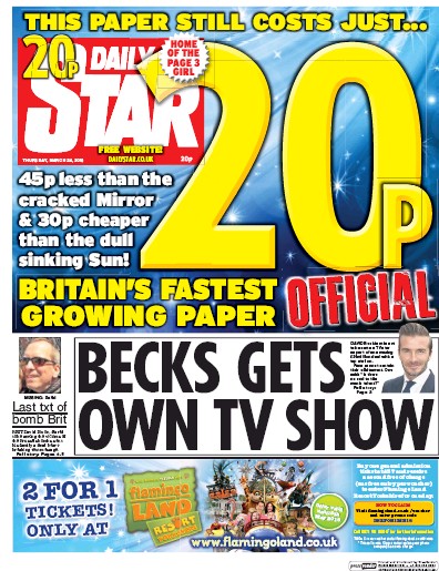 Daily Star (UK) Front Page for 24 March 2016 | Paperboy Online Newspapers