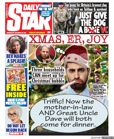 Daily Star (UK) Front Page for 25 November 2020 | Paperboy Online ...