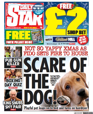 Daily Star (UK) Front Page for 26 December 2022 | Paperboy Online ...