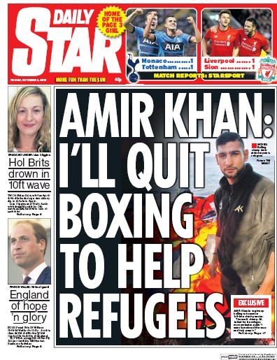 Daily Star (UK) Front Page for 2 October 2015 | Paperboy Online Newspapers