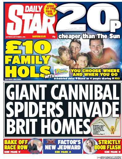 Daily Star (UK) Front Page for 3 September 2016 | Paperboy Online ...