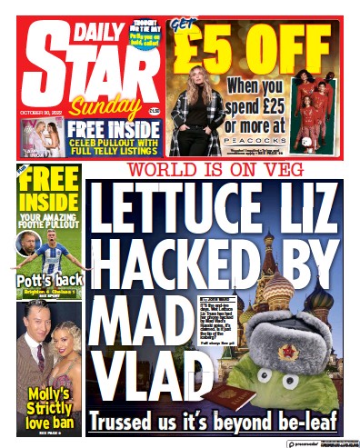 Daily Star Sunday (UK) Front Page for 30 October 2022 | Paperboy Online ...