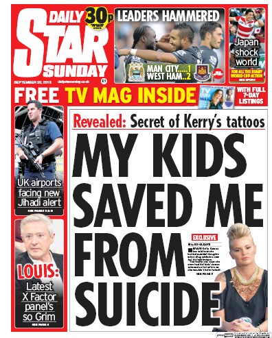 Daily Star (UK) Front Page for 27 September 2015 | Paperboy Online ...