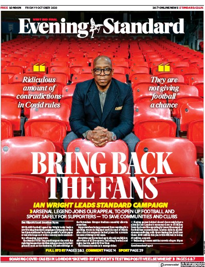 London Evening Standard (UK) Front Page for 10 October 2020 | Paperboy ...