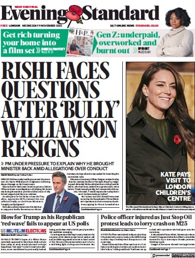 London Evening Standard (UK) Front Page for 10 November 2022 | Paperboy Online Newspapers