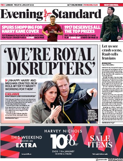 London Evening Standard (UK) Front Page for 11 January 2020 | Paperboy ...