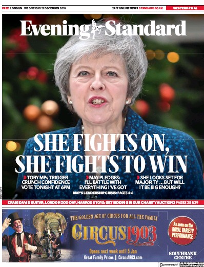 London Evening Standard (UK) Front Page for 13 December 2018 | Paperboy ...