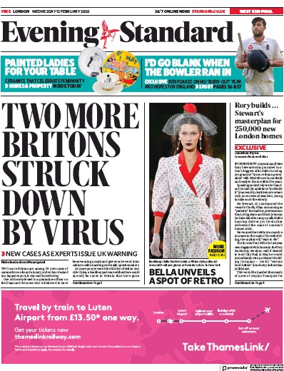London Evening Standard (UK) Front Page for 13 February 2020 | Paperboy ...