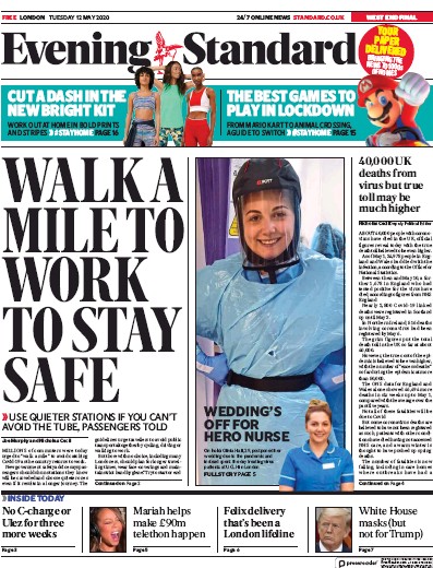 London Evening Standard (UK) Front Page for 13 May 2020 | Paperboy ...