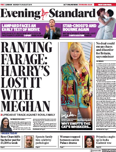 London Evening Standard (UK) Front Page for 13 August 2019 | Paperboy ...