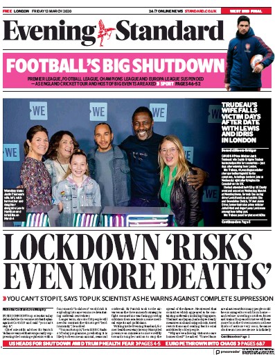 London Evening Standard (UK) Front Page for 14 March 2020 | Paperboy ...