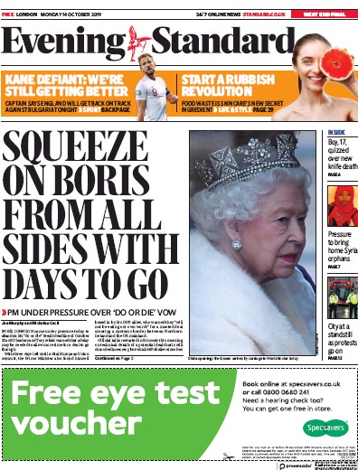 London Evening Standard (UK) Front Page for 15 October 2019 | Paperboy ...
