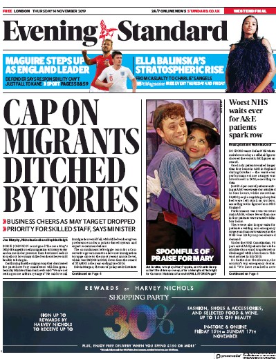 London Evening Standard (UK) Front Page for 15 November 2019 | Paperboy ...