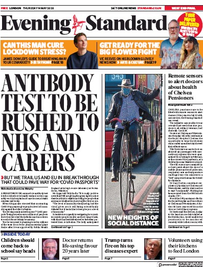 London Evening Standard (UK) Front Page for 15 May 2020 | Paperboy ...