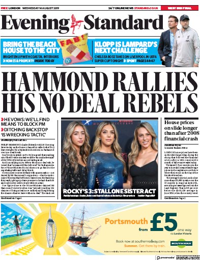 London Evening Standard (UK) Front Page for 15 August 2019 | Paperboy ...