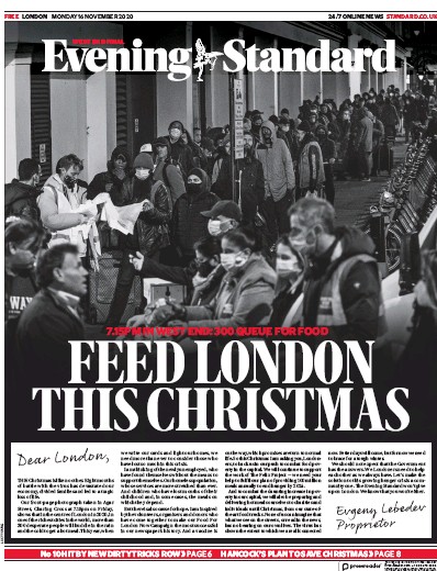 London Evening Standard (UK) Front Page for 17 November 2020 | Paperboy ...