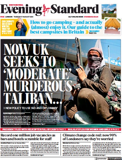 London Evening Standard (UK) Front Page for 18 August 2021 | Paperboy ...