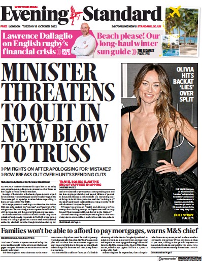 London Evening Standard (UK) Front Page for 19 October 2022 | Paperboy Online Newspapers
