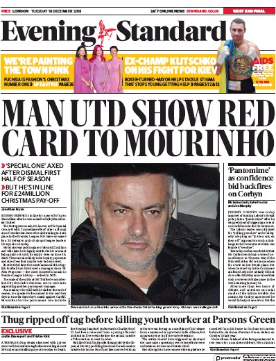 London Evening Standard (UK) Front Page for 19 December 2018 | Paperboy ...