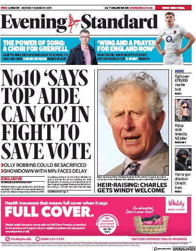 London Evening Standard (UK) Front Page for 19 March 2019 | Paperboy ...