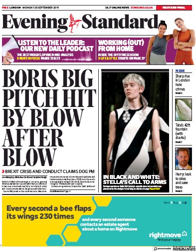 London Evening Standard (UK) Front Page for 1 October 2019 | Paperboy ...